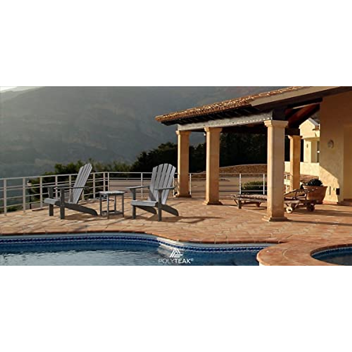 PolyTEAK Adirondack Chair, All Weather Outdoor Patio Furniture for Porches, Decks, and Pool Side, Element Collection, Grey