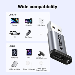 UGREEN 10Gbps USB C Female to USB Male Adapter Type C to USB A Charger Cable Converter Compatible with Apple Watch iPhone 15 14 13 AirPods 3 MacBook Samsung Galaxy Google Pixel etc Gray