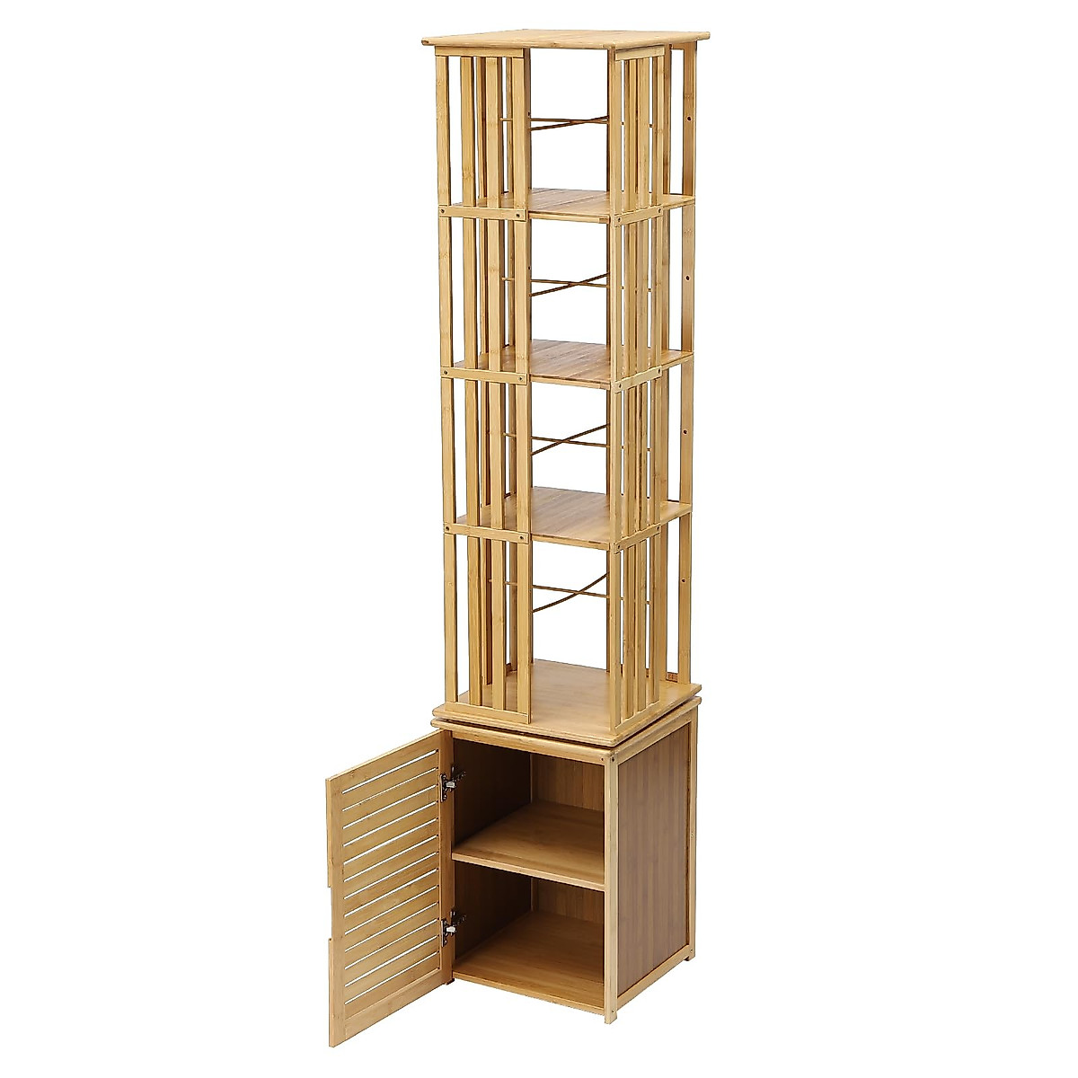 Rotating Bookshelf, 6 Tier 360° Floor Standing Revolving Bookcase Storage Rack, Bookcase Corner Tall Book Shelf, Narrow Bookshelf, with Door,Book Shelf Organizer for Bedroom,Living Room,Small Space