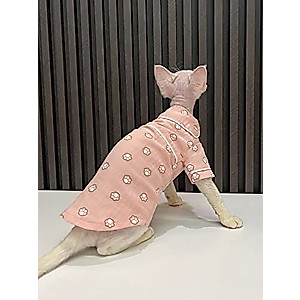 Sphynx Hairless Cat Clothes Autumn Cartoon Pattern Pajamas Air Cotton T-Shirts Comfortable Kitten Shirts Pet Clothes for Cat (M(4.4-5.5lbs), Pink)