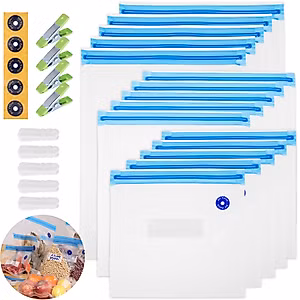 BLITZHOME Vacuum Sealer Bags for Food 3 Sizes, 29 Pack Kit with 15Pcs Reusable Sous Vide Bags, 5 Air Valves, 5 Sealing Clips, 4 Clips for Sous Vide Cooking/Food Storage, BPA Free…