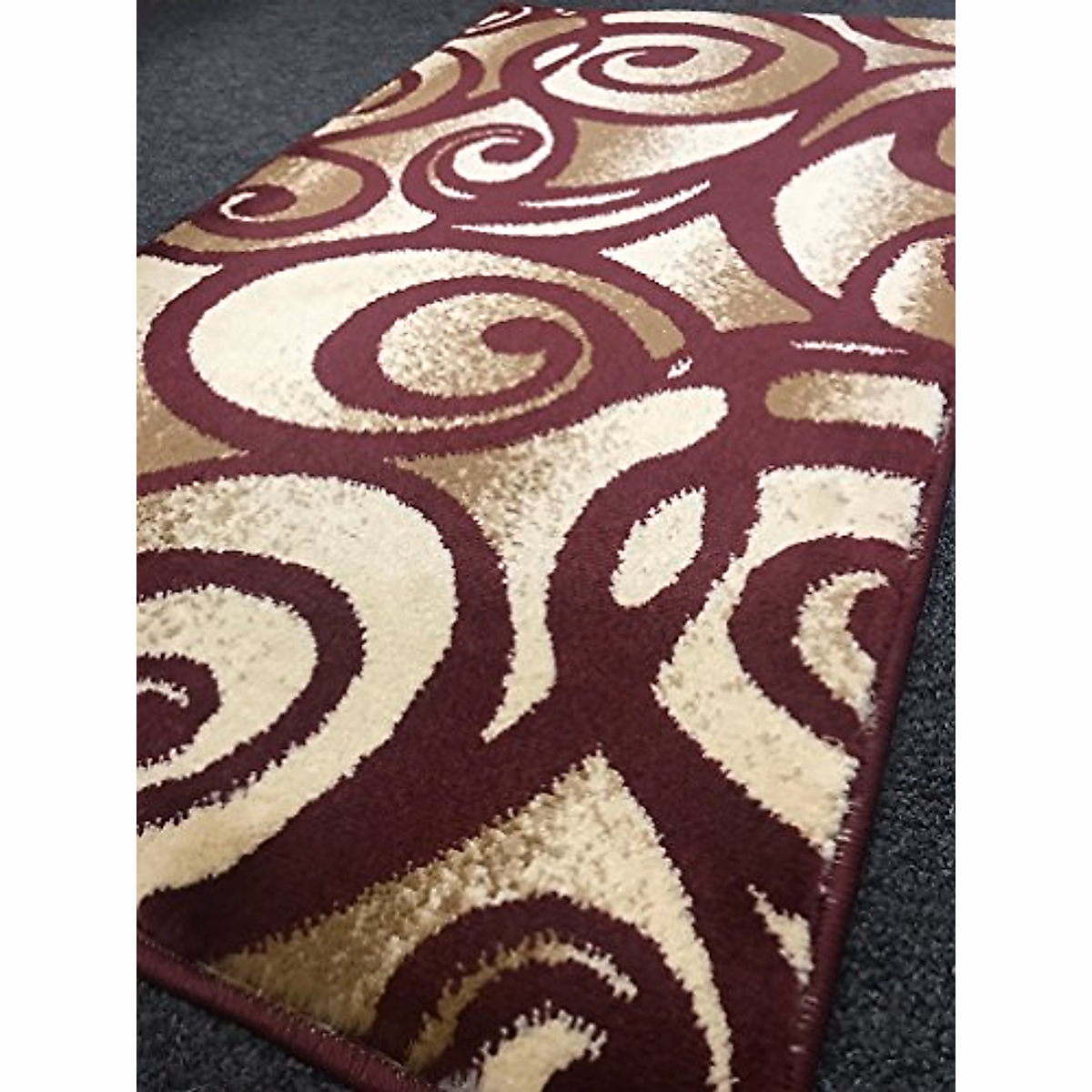 Bellagio Modern Door Mat Contemporary 256,000 Point Area Rug Burgundy Swirl Design 341 (2 Feet X 3 Feet 4 Inch )