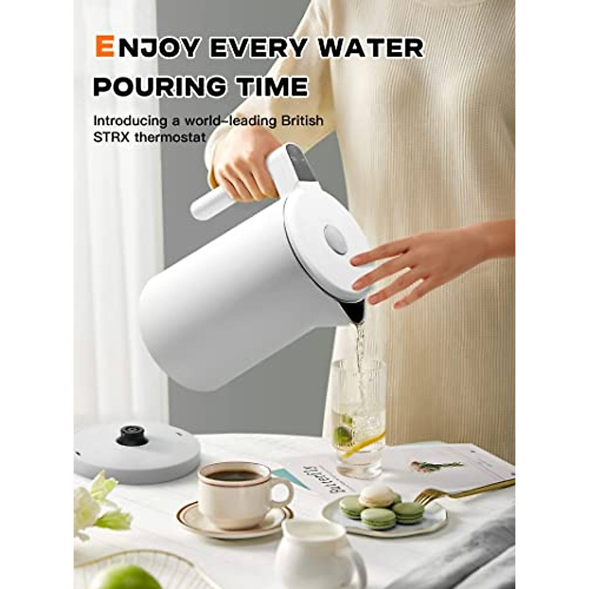 JOYHILL Electric Kettle Temperature Control,6 Variable Temperature Tea Kettle, Stainless Steel Interior 12 Hours Keep Warm,1500W Hot Water Boiler with STRIX Thermostat and Boil-Dry Protection,White