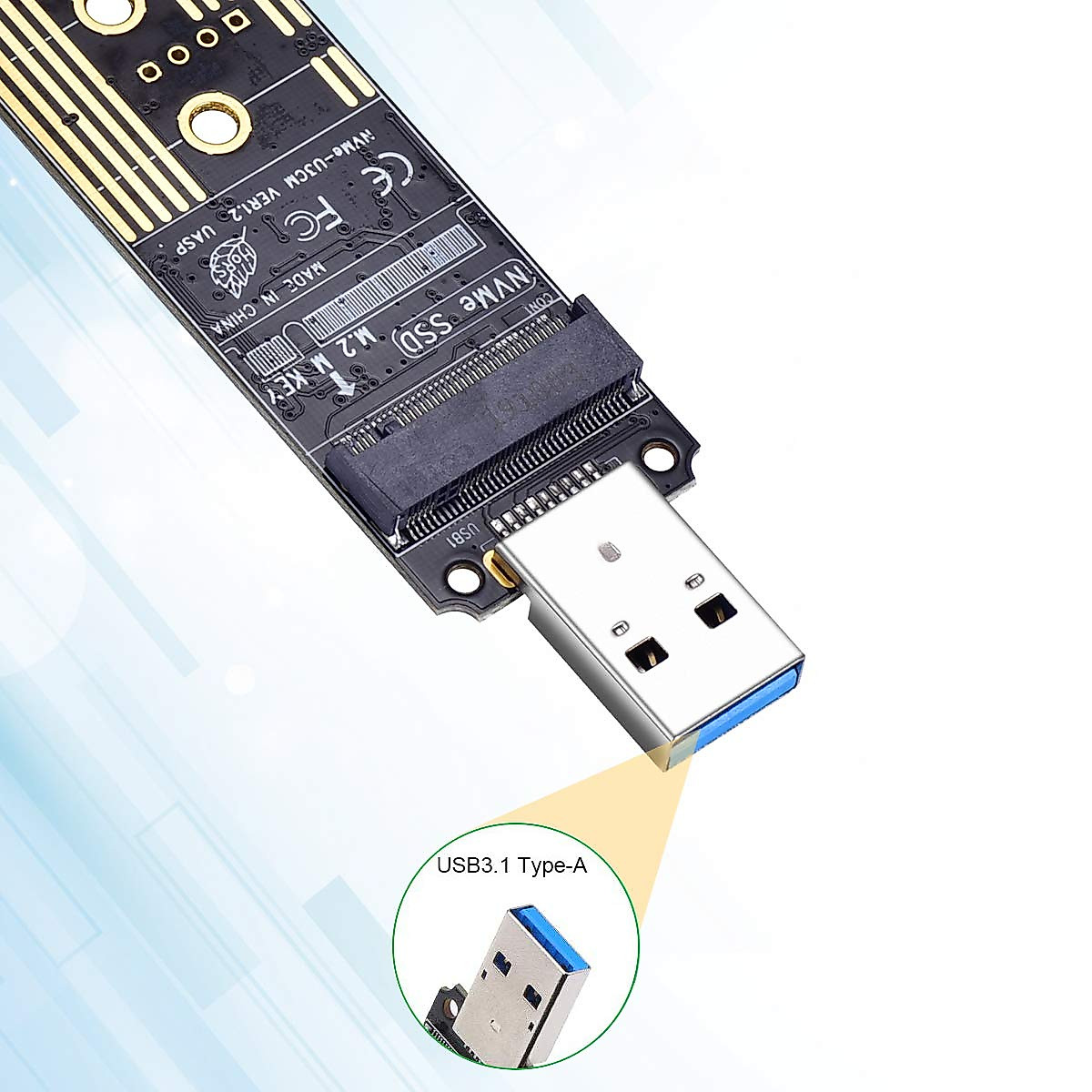 M.2 NVME USB 3.1 Adapter, M-Key M.2 NVME to USB Card Reader USB 3.1 Gen 2 Bridge Chip with 10 Gbps High Performance, Compatible with Samsung 950/960/970 Evo/Pro or Other M.2 SSDs with PCI-E Type