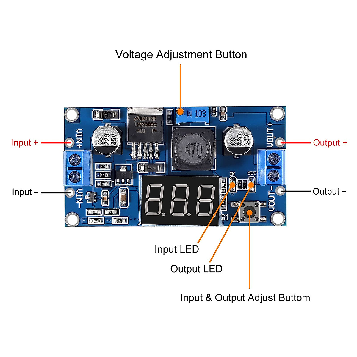 Diitao 10PCS Adjustable Voltage Converter Buck Converters LM2596S DC-DC Reduced Voltage Regulator Power Modules 36V 24V 12V to 5V 2A Voltage Stabilizer with Digital Voltmeter Display