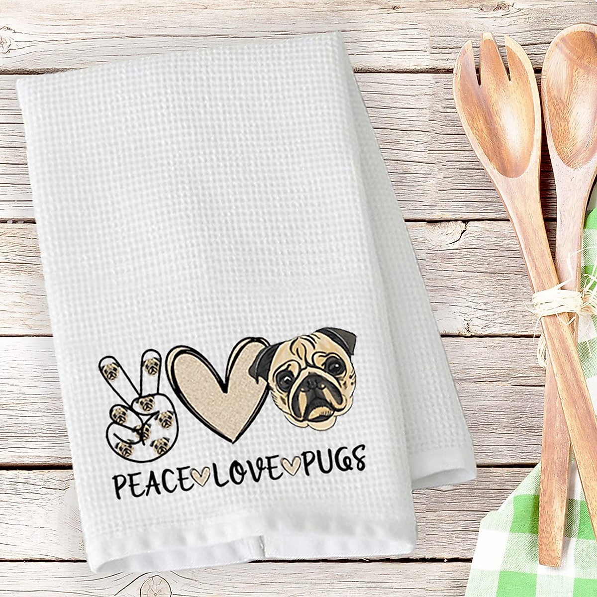 BDPWSS Pug Kitchen Towel for Pug Dog Lover Gift Pug Mom Gift Crazy Pug Lady Gift Pug Dog Owner Gift Peace Love Pugs Gift (Peace Love Pugs TW)