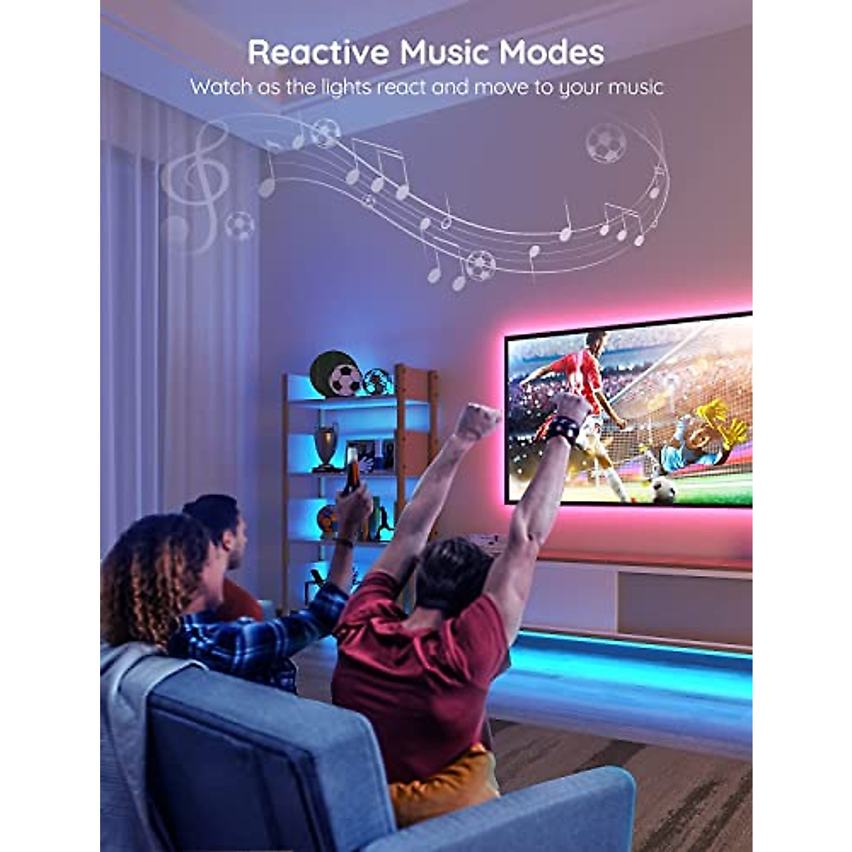 Govee WiFi LED Strip Lights, 32.8ft RGB Strip Lights Work with Alexa and Google Assistant, Smart App Control, 64 Scenes, Music Sync, DIY LED Lights for Bedroom, Kitchen, Party, Living Room, TV