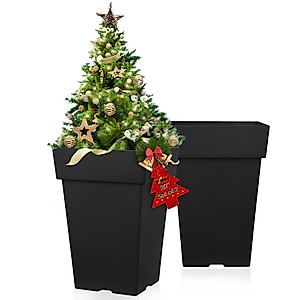 kubvici 20 Inch Tall Planters for Outdoor Indoor Plants, Set of 2 Large Plastic Plant Pots Flower Pot Outdoor Planter for Front Porch Door Balcony Deck with Drainage, with Removable Wheel, Black 20"