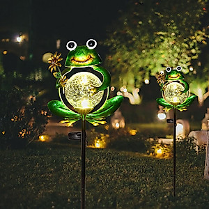 Outdoor Decorative Solar Garden Lights,Metal Frog Shape Waterproof Stake Lights Frog Garden Decorations for Walkway Pathway Lawn Yard