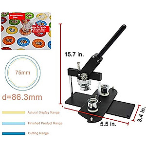 ChiButtons Kit 75mm (3") Button Maker Badge Press Machine-B400 + 75mm Round Die Moulds + 100 set Pin Button Components + Adjustable Circle Cutter (Black-new)