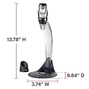 Vinturi Deluxe Essential Red Wine Pourer and Decanter Tower Stand Set Easily and Conveniently Aerates by The Bottle or Glass and Enhances Flavors with Smoother Finish, Black