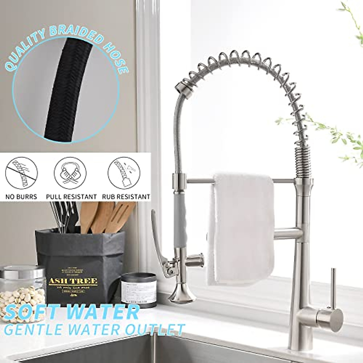 AIMADI Pull Down Kitchen Faucet with Sprayer,Commercial Single Handle Stainless Steel Brushed Nickel Kitchen Sink Faucet with LED Light