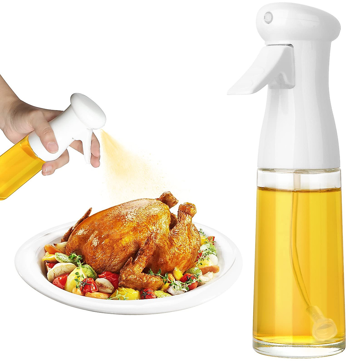 Chling Oil Sprayer for Cooking, 200ml Glass Olive Oil Sprayer Mister Bottle Kitchen Gadgets Accessories for Air Fryer Salad BBQ Baking Roasting White
