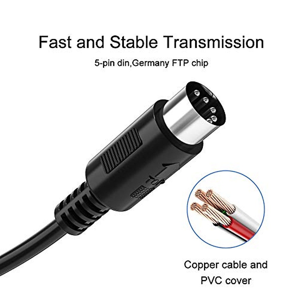 5 Din Midi Cable, Ancable 1-Feet 5 Pin Din Male to Male Plug Midi Cables with Molded Connector Housing Compatible with Piano Keyboard