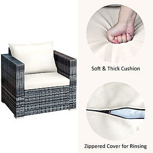 Toolsempire 3 Pieces Patio Furniture Set Outdoor Rattan Wicker Conversation Set with Water-Resistant Cushion & Tempered Glass Tabletop, Outdoor Sectional Furniture for Porch, Balcony, Backyard(Beige)