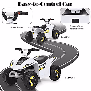 OLAKIDS Kids Ride On ATV, 6V Motorized Quad Toy Car for Toddlers, 4 Wheeler Battery Powered Electric Vehicle for Boys Girls with Forward/Reverse Switch, Anti-Slip Wheels (White)