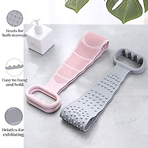 VULORA 2 PCS Silicone Body Back Exfoliating Scrubber for Shower Men Women Silicone Bath Body Brush Deep Clean & Invigorate Your Skin(Grey Pink) (Grey)