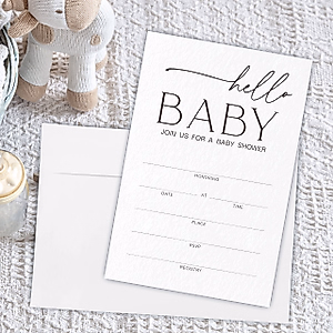 Baby Shower Invitations, Minimalist Hello Baby Gender Reveal Invitation Cards With Envelopes(25 Pack), Modern Black and White Theme Baby Shower Decorations And Supplies For Boys or Girls(YQK-A10)