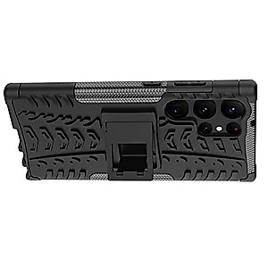 Folice for Galaxy S23 Ultra 5G Case, [Heavy Duty][Shockproof] Soft Rubber Hard PC Tough Dual Layer Protective Case with Kickstand for Samsung Galaxy S23 Ultra 5G (Black)