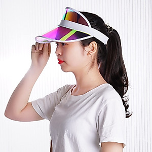 Jmkcoz 6 Pack Sun Visor Hats Cap Clear Sunhat Outdoor Sports Beach Tennis Golf Headwear for Women Men Iridescent Blue