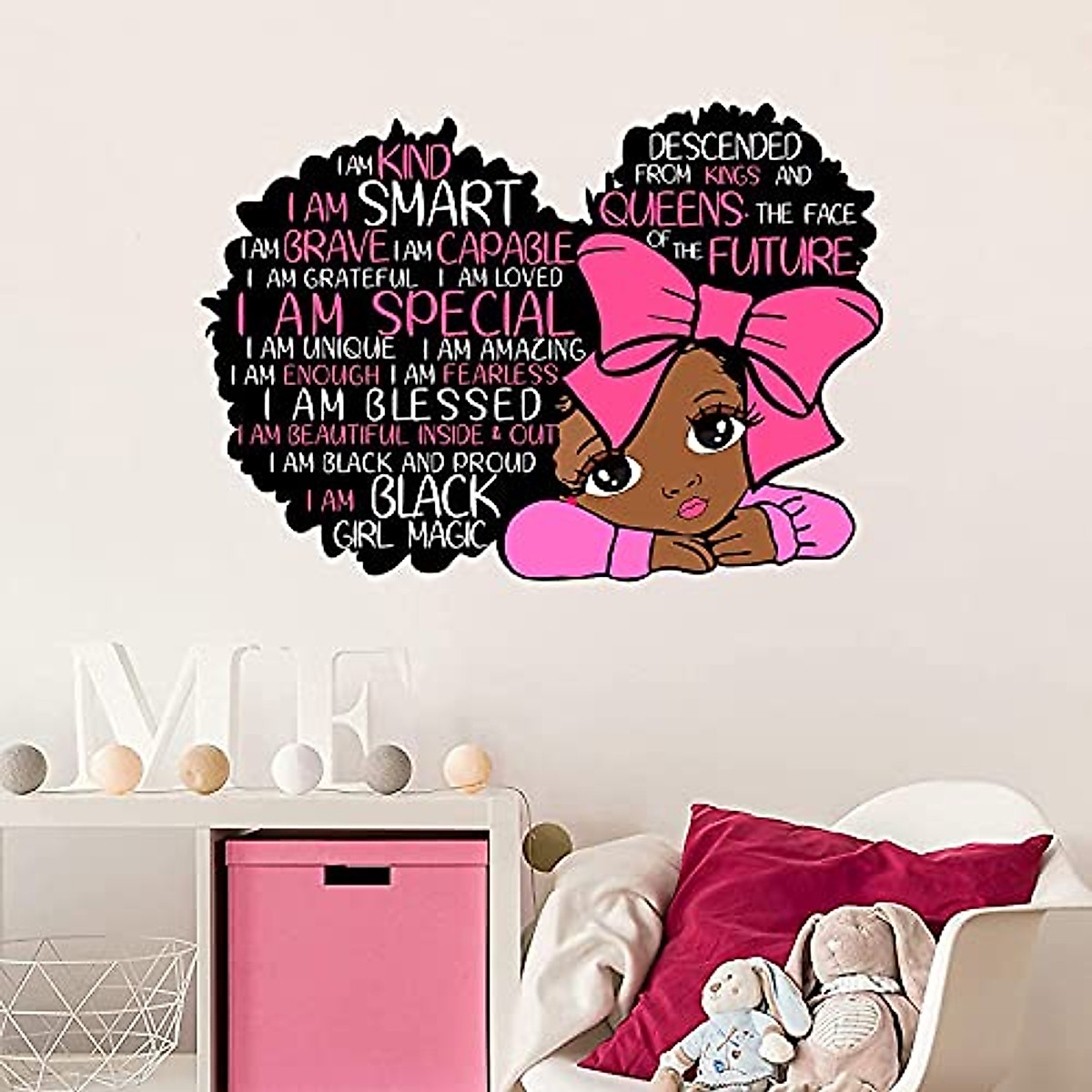 Yovkky Black Girl Magic I Am Special Inspirational Quote Wall Decal Pink Motivational Saying African American Sticker Nursery Positive Decor Baby Toddler Room Decoration Afro Kid Bedroom Playroom Art