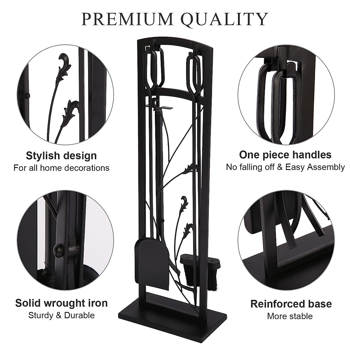 Harmiden 5 Pieces Fireplace Tools Set Indoor Fire Place Accessories Hearth Wood Stove Outdoor Fire Pit Tool Set