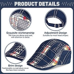Geyoga 3 Pack Men Beret Hat Patchwork Newsboy Hats Adjustable Cabbie Hats for Men Cotton Flat Cap for Driving Hunting Fishing Outdoor Activities