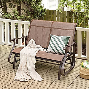 Giantex Outdoor Glider Bench Chair - Extra-Large 2 Person Loveseat with Breathable Fabric, Steel Frame, 660lbs Weight Capacity Swing Chair for Lawn, Yard, Poolside, Garden, Patio Swing Glider Chair