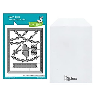 Lawn Fawn Heart Garland Backdrop Die: Portrait, Carnora Die Organizer Storage Pocket (6 3/4"x 9 1/2", 6 mil) Bundle of 2 Items (LF3022, CAR3)