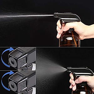 Empty Glass Spray Bottles 16oz for Cleaning, Plants, Pets, Essential Oils, Air Freshener, Durable Black Trigger Sprayer with Stream and Mist Settings (Amber, 16oz(Pack of 4))