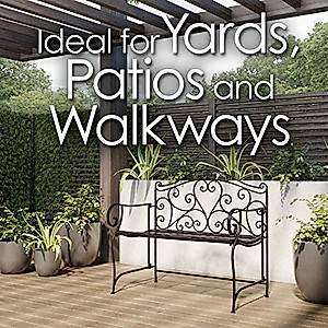 Lavish Home 80-OUTD-3 Durable and Stylish Accent Furniture Folding Garden Bench – Outdoor Seating with Scrollwork Design, Black