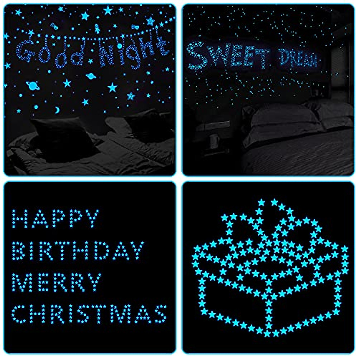 Glow in The Dark Stars for Ceiling,359Pcs 3D Glowing Star Removable Self-Adhesive Wall Decals,Moon, Rocket and Planets Wall Stickers for Girls Boys Kids DIY Bedding Room Bedroom Décor (Blue)