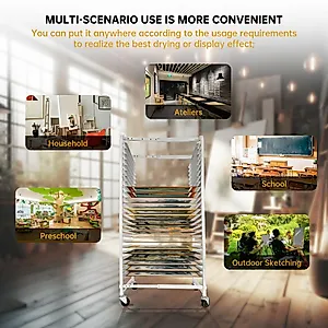 Kojem Adjustable Art Drying Rack, Mobile Paint Drying Rack with 4 Wheels, Efficient and Organized Drying Rack, Stack Rack for Painting and Drawing, Ideal for School and Art Studio