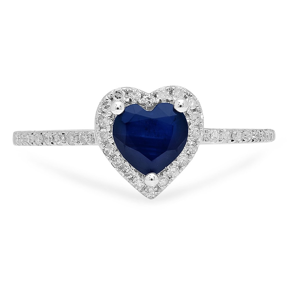 Dazzlingrock Collection 10K Heart Cut Blue Sapphire & Round White Diamond Heart Engagement Ring, White Gold, Size 6.5