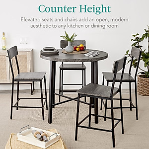 Best Choice Products 5-Piece Modern Round Counter Height Dining Set for Home Kitchen, Dining Room w/ 4 Chairs, 1.5in Thick Table - Gray