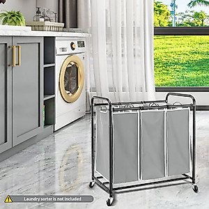 3 Bag Laundry Sorter Replacement Bags, Augot Large Hamper Cart Removable Replacement Bags with 6Pcs Carry Handle, Laundry Organizer Storage Replacement Bags 21“H×15“L×9”W （No Hangers ）