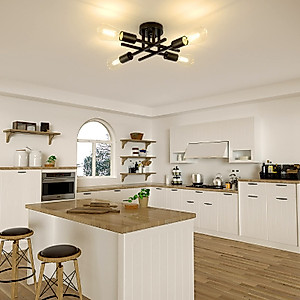 Lomoky Industrial 4-Light Semi Flush Mount Ceiling Light Fixture, Modern Black Close to Ceiling Light, Farmhouse Chandelier Ceiling Lamp for Hallway Kitchen Bedroom Living Room (2 Pack)