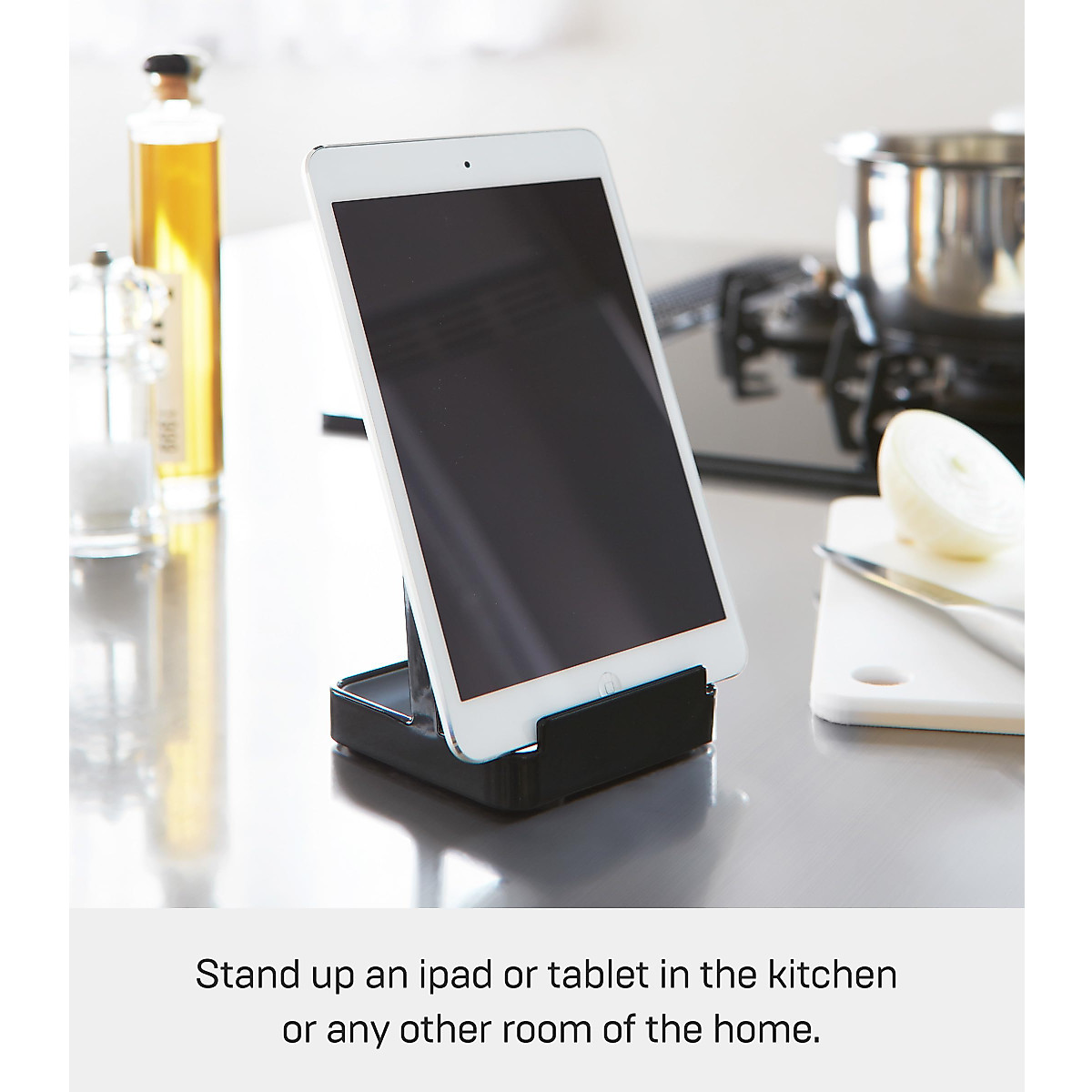 YAMAZAKI Home 2249 Tower Ladle Holder-Lid Stand for Utensils in Kitchen, Black 2248-P