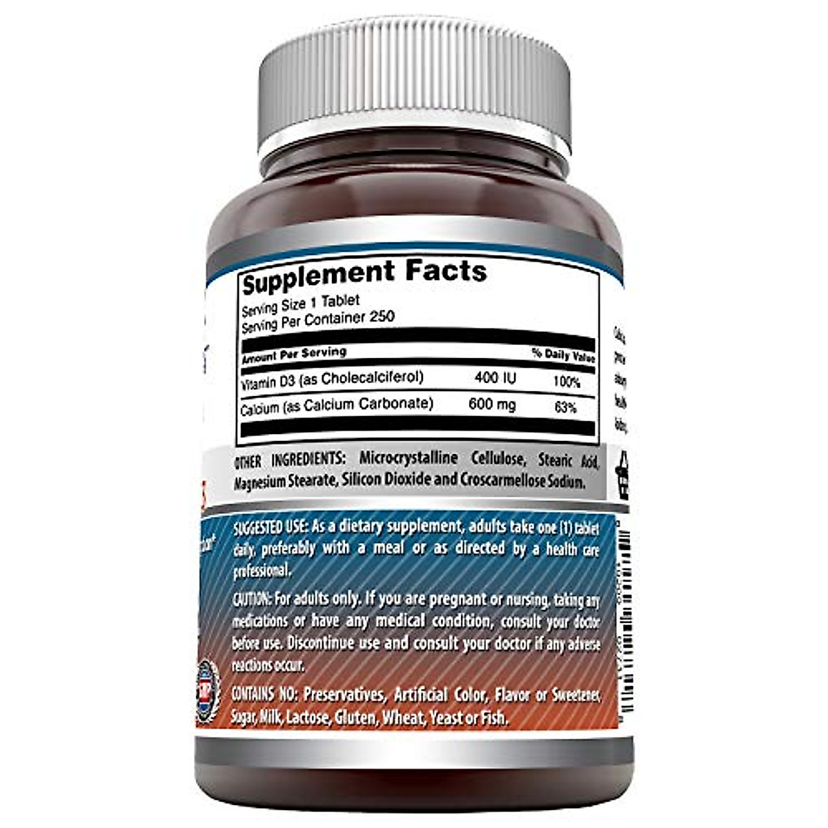 Amazing Formulas Calcium with Vitamin D3 250 Tablets Supplement | Non-GMO | Gluten Free | Made in USA