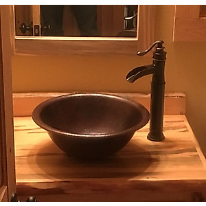 SimplyCopper 15" Round Drop In Rolled Edge Copper Bathroom Sink