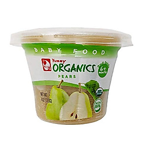 Yummy Organics Baby Food - Organic Fruit and Vegetable Puree, Non-GMO, Gluten-Free, No Added Sugar or Salt, Resealable and Reusable BPA-Free Cups, Pears, 12 Pack