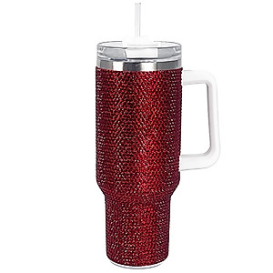 Cupcupmore 40oz Burgundy Red Bling Rhinestone Stainless Steel Sippy Tumbler Glitter Vacuum Insulated Water Bottle with Straw & Lid &Handle,Thermos for Hot & Cold Drinks,Car Cup Holder,Coffee