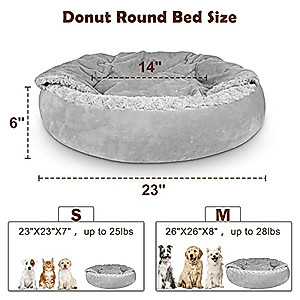 JOEJOY Small Dog Bed Cat Bed with Hooded Blanket, Cozy Cuddler Luxury Orthopedic Puppy Pet Bed, Donut Round Calming Anti-Anxiety Dog Burrow Cave Bed - Anti-Slip Bottom and Machine Washable 23 inch
