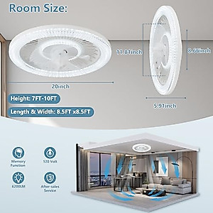 Ceiling Fans with Lights and Remote,20" Low Profile Ceiling Fans DC Quiet Motor Smart 3 Light Color Change and 6 Speeds Modern Flush Mount Ceiling Fan with Light for Living Room Bedroom