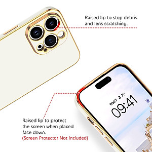 BENTOBEN Compatible with iPhone 14 Pro Max Case, Slim Luxury Electroplated Bumper Women Men Girl Protective Soft Case Cover with Strap for iPhone 14 Pro Max 6.7 inch,White/Gold