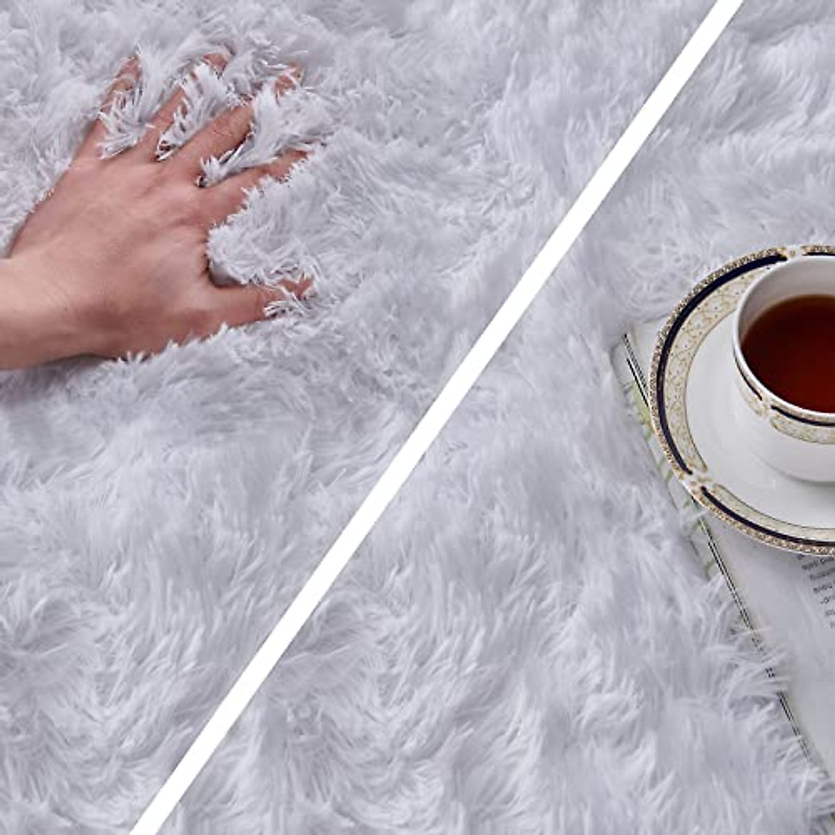 TABAYON Shaggy White Rug, 2x3 Area Rugs for Living Room, Anti-Skid Extra Comfy Fluffy Floor Carpet for Indoor Home Decorative