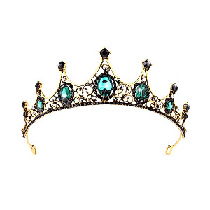 FRCOLOR Baroque Crown Green Rhinestone Crown Vintage Queen Crown Crystal Princess Crown for Women, Birthday Crown Bridal Tiara for Wedding Pageant Prom Halloween (Green)
