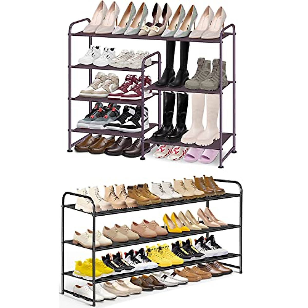 MISSLO 4 Tier Boot Shoe Rack + 3 Tier Long Shoe Rack for Closet Shoe 0rganizer