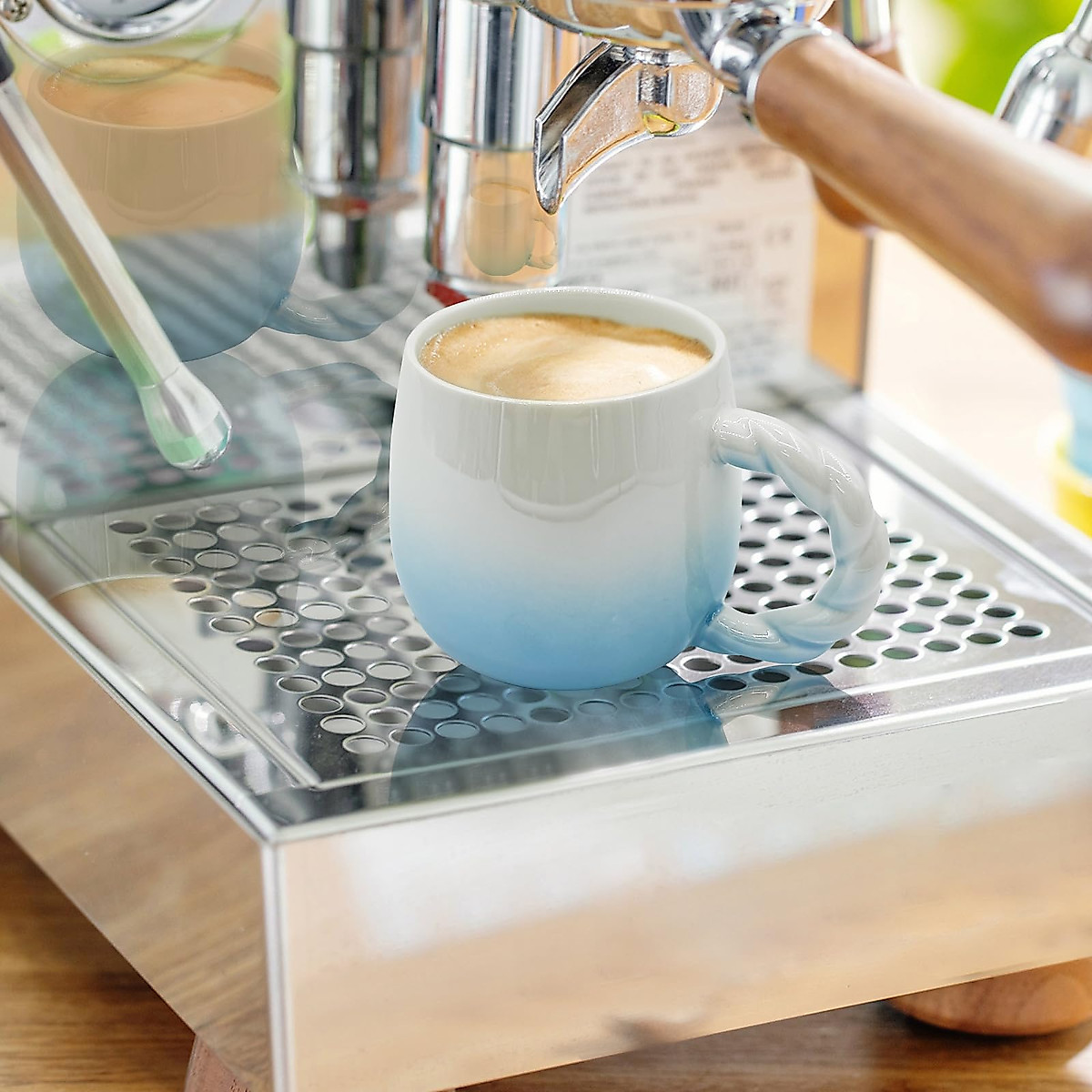 Plaxico & Bertunga Large Coffee Mug with Handle 16 Oz Coffee Cups Ceramic Heavy Latte Mugs Novelty Gradient Blue Porcelain Tea Cup for Kitchen Office and Home