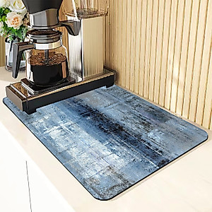 LHAIFA Coffee Mat Teal Wood Texture Abstract Art Coffee Bar Accessories 24 x 16 Inch Hide Stain Non-Slip Rubber Backed Absorbent Dish Drying Mat for Kitchen Counter Bar Mat Espresso Accessories